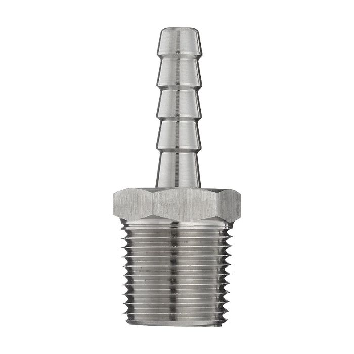 3/16" ID Hose x 1/4" NPT Thread Straight Stainless Steel Barbed Fitting