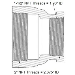 2" x 1-1/2" NPT Threaded Reducing Coupling | 316 Stainless Steel 150 ...