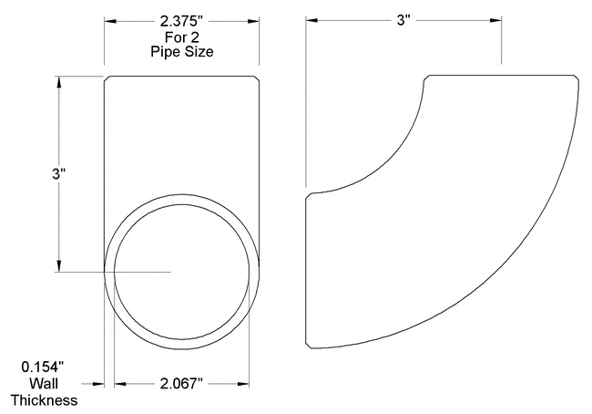 2" Pipe (Schedule 40) Long Radius 304 Stainless Steel 90 Elbow Butt ...